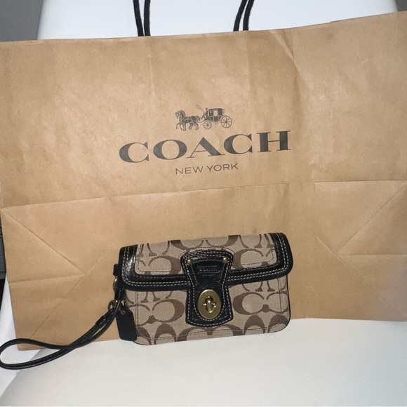 Coach | Bags | Coach Brown Clutch With Signature Print And Gold Clasp ...